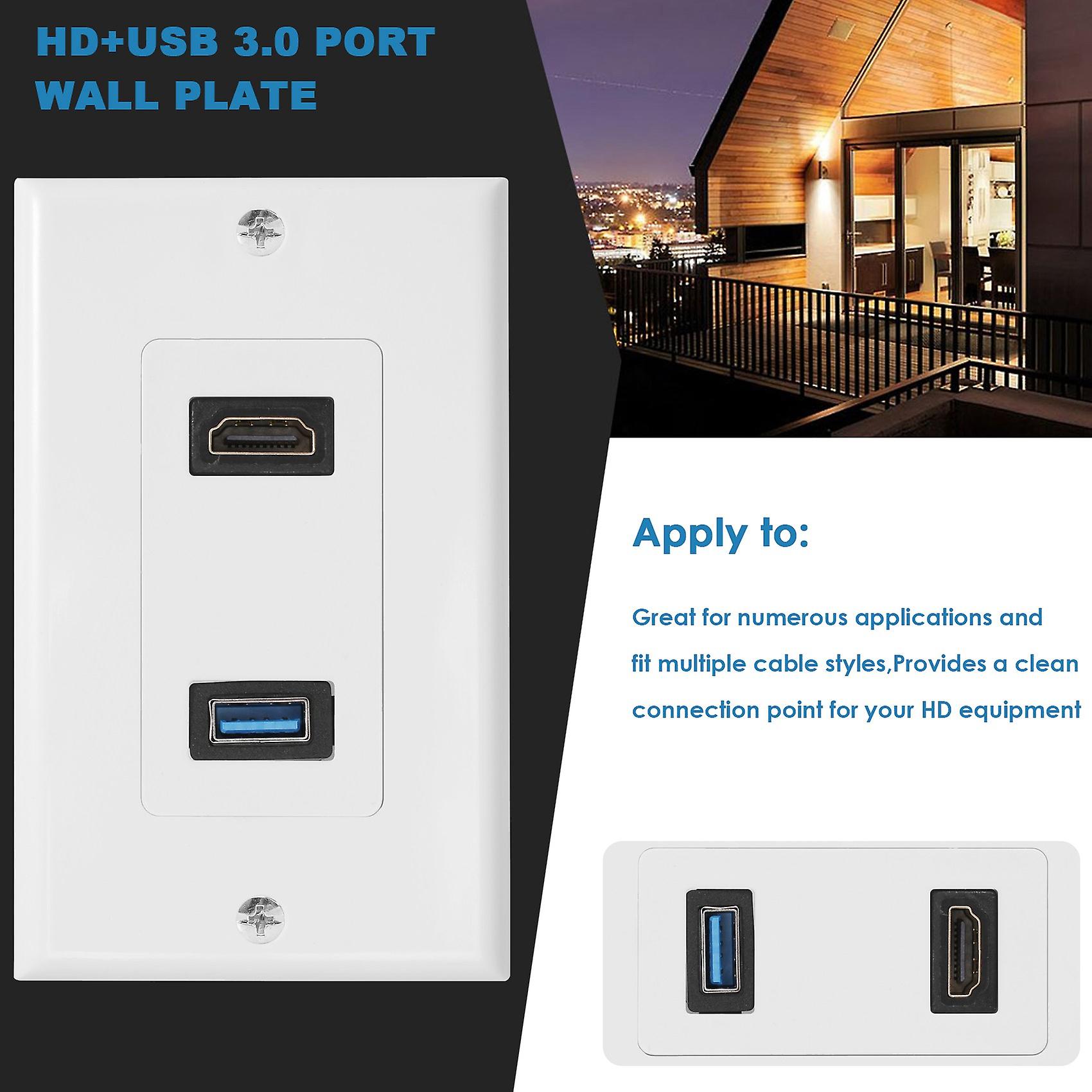 1x 2port Hdmi+usb 3.0 Female Wall Face Plate Panel Outlet Socket ...