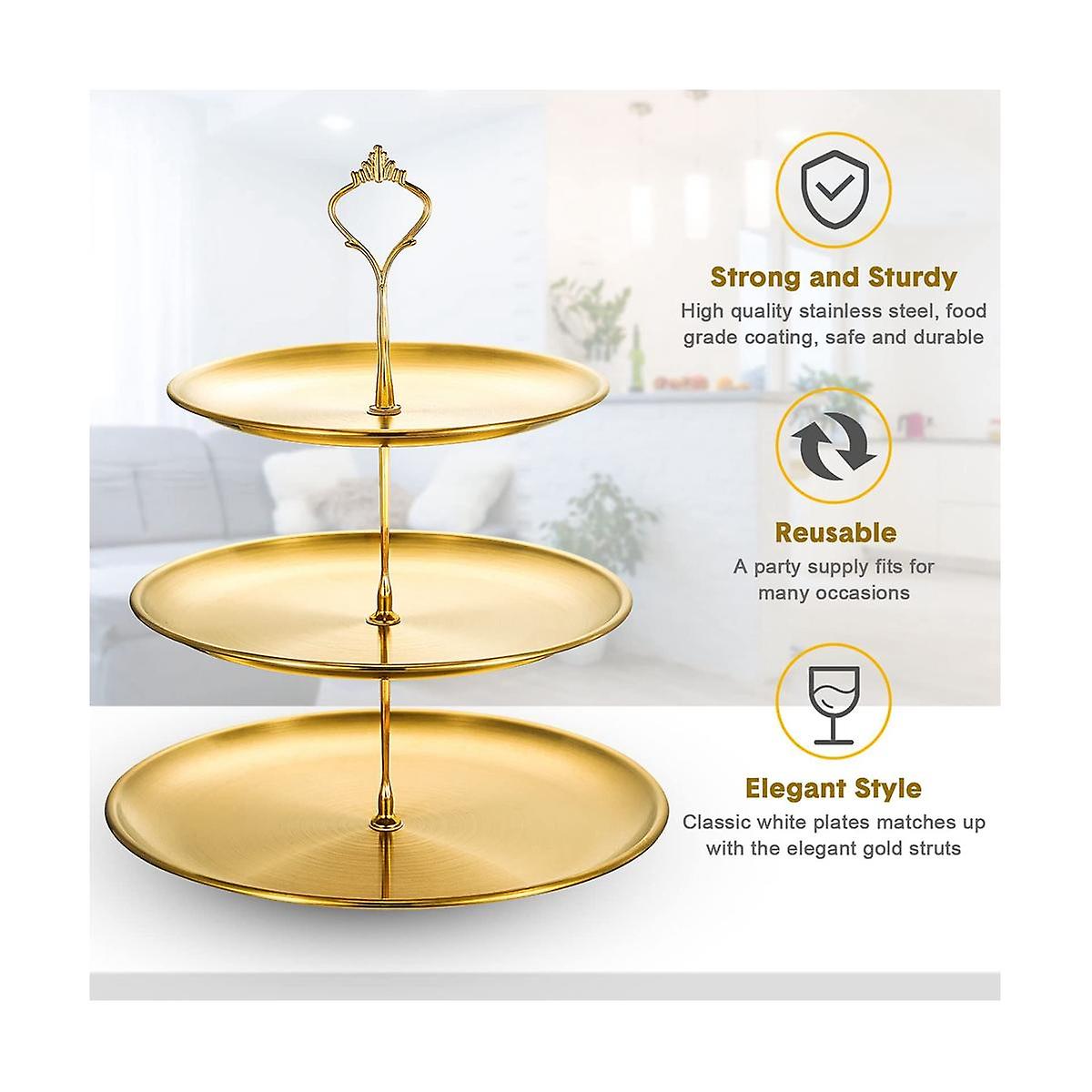 Cake Stand Stainless Steel Tiered Cupcake Stand 3 Tier Tray Platters ...