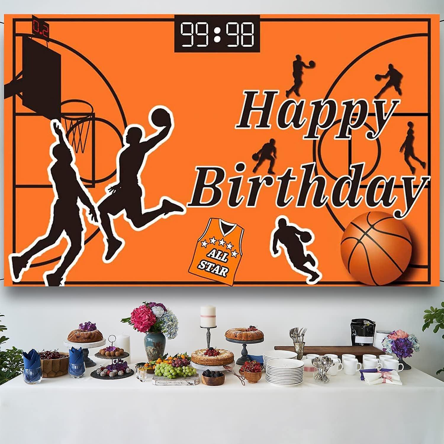Basketball Happy Birthday Backdrop Banner Basketball Theme Birthday ...