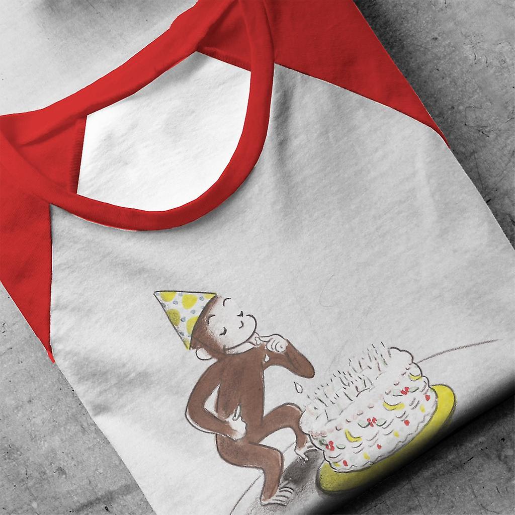 Curious George Eating Birthday Cake Men's Baseball Long Sleeved T-Shirt ...