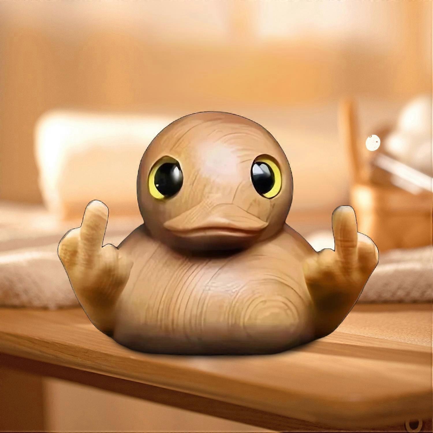 Wooden Middle Finger Duck Figurine Little Yellow Duck Statue Sculpture ...