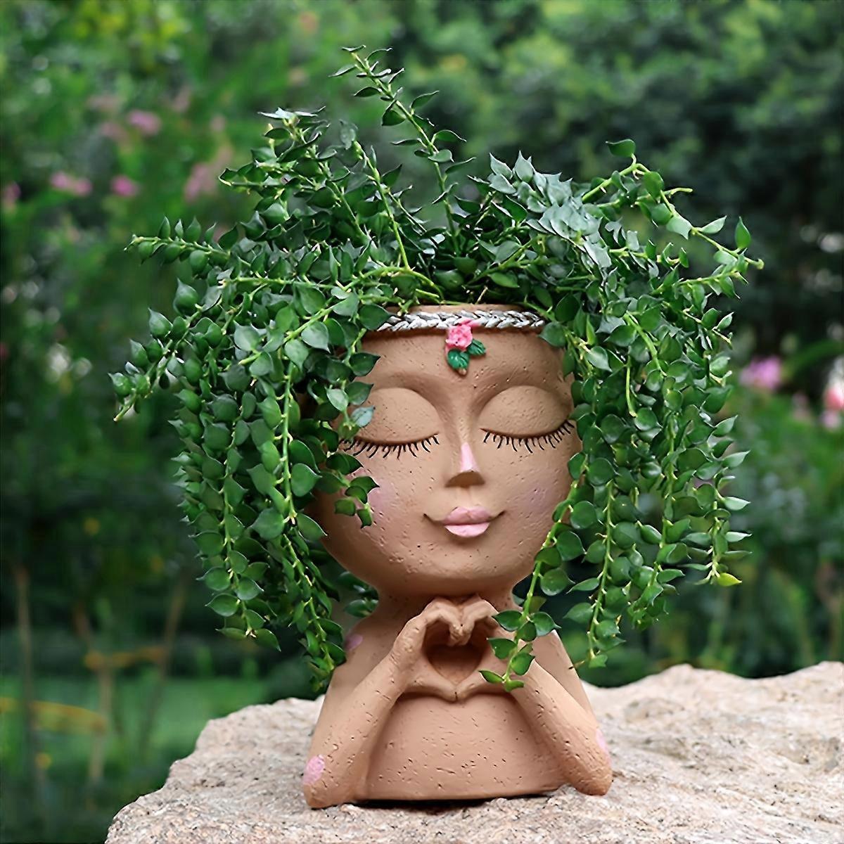 Love Gesture Girl Flower Pot With Drainage Hole Succulents Plant Pot ...