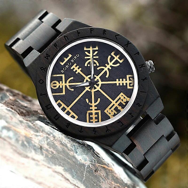 BIRD Viking Vegvisir Man's Wooden Watches Vintage Watch for Men Wood ...