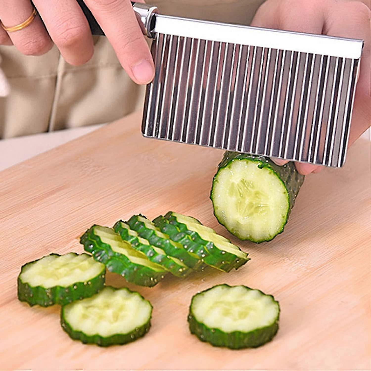 Potato Chipper Stainless Steel Crinkle Slicer Wavy Blade Chips Cutter ...