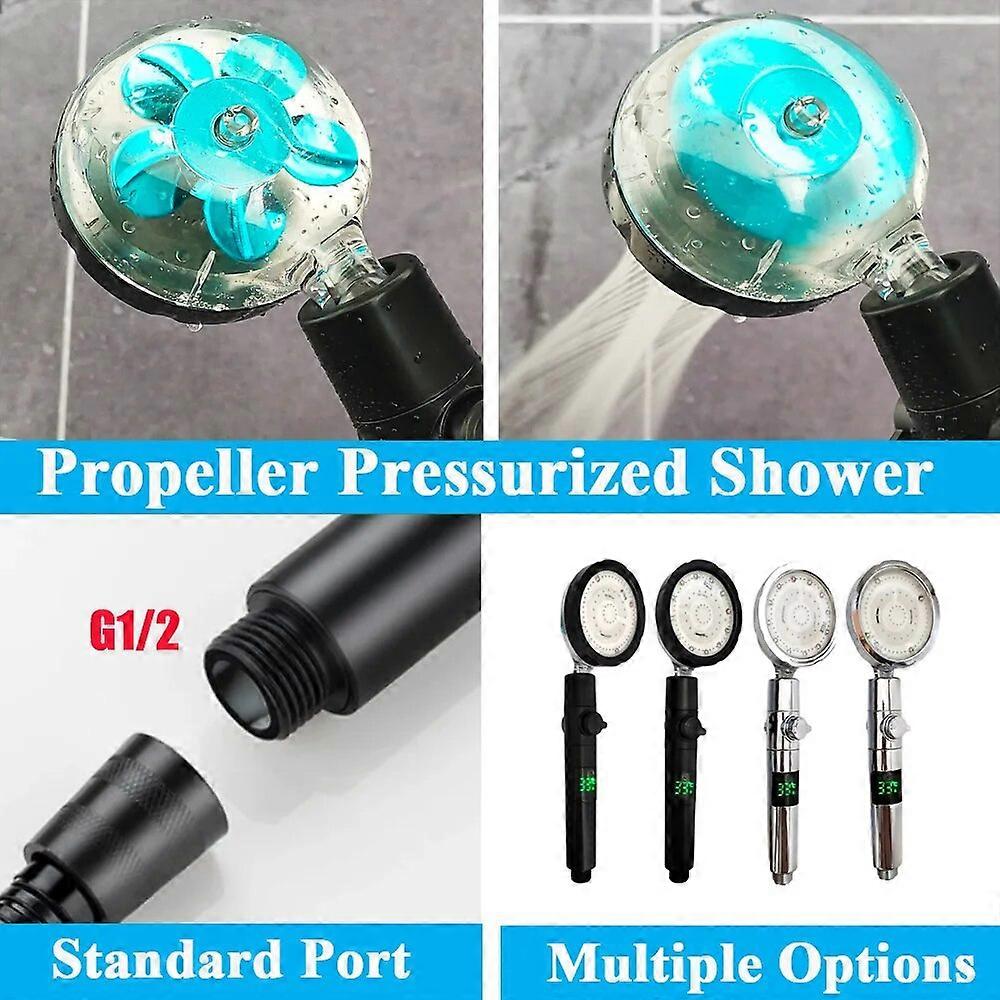 LED Digital Temperature Display Shower Head Black Temperature Control ...