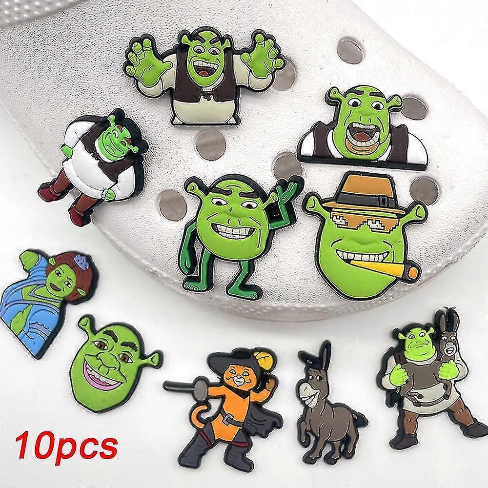 10 Pcs Shrek Cartoon Shoe Decoration Charms For Kids Adults Crocs Shoes ...