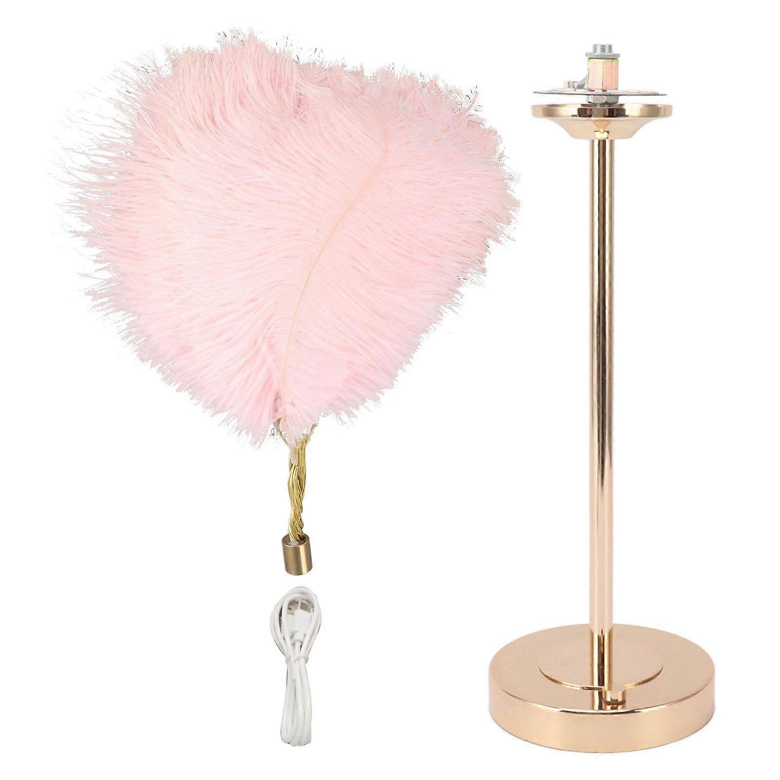 Feather Table Lamp 3 Color Dimmable Touch Switch USB Plug in Romantic ...