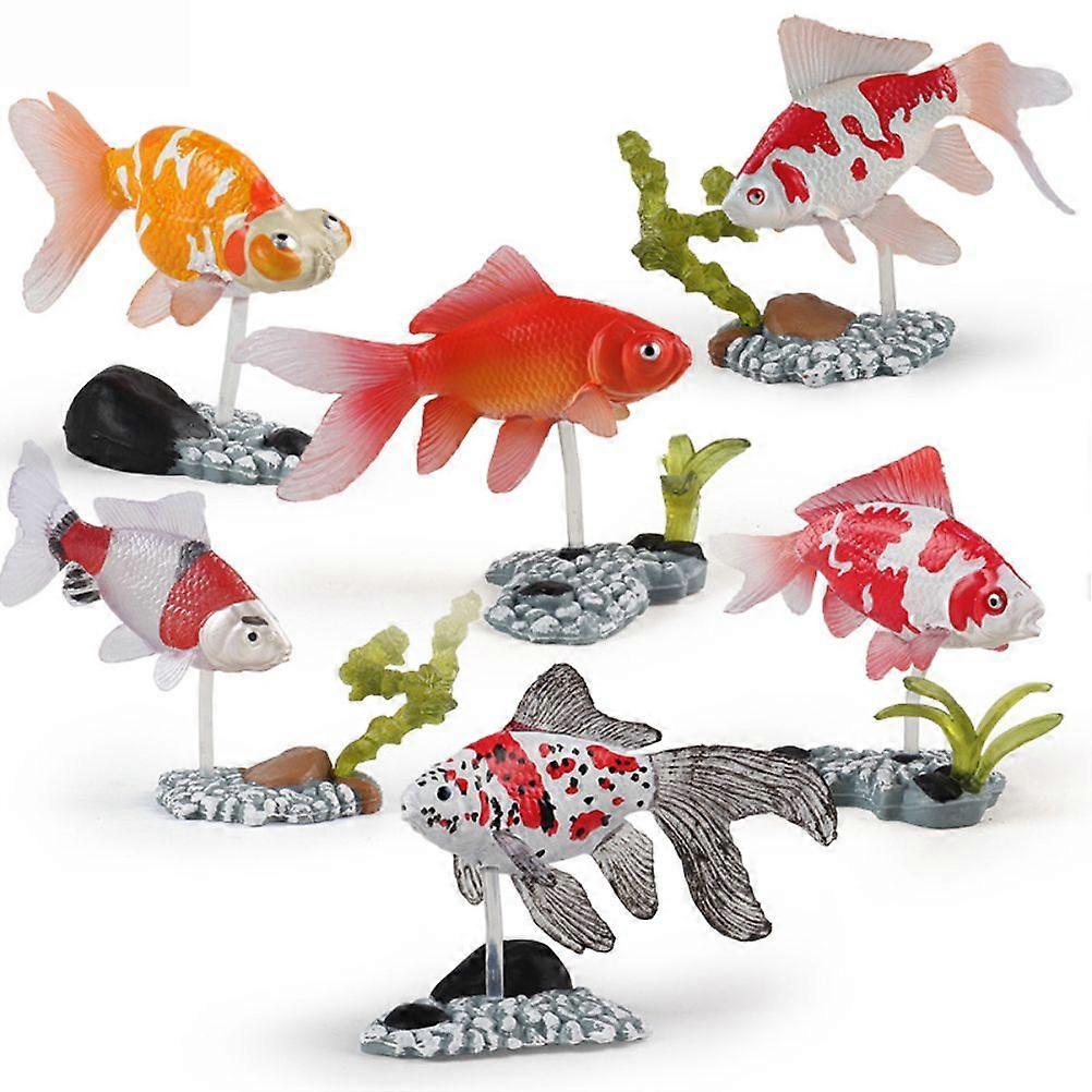 6Pcs Artificial Goldfish Figure Play Set Realistic Goldfish with Stand ...