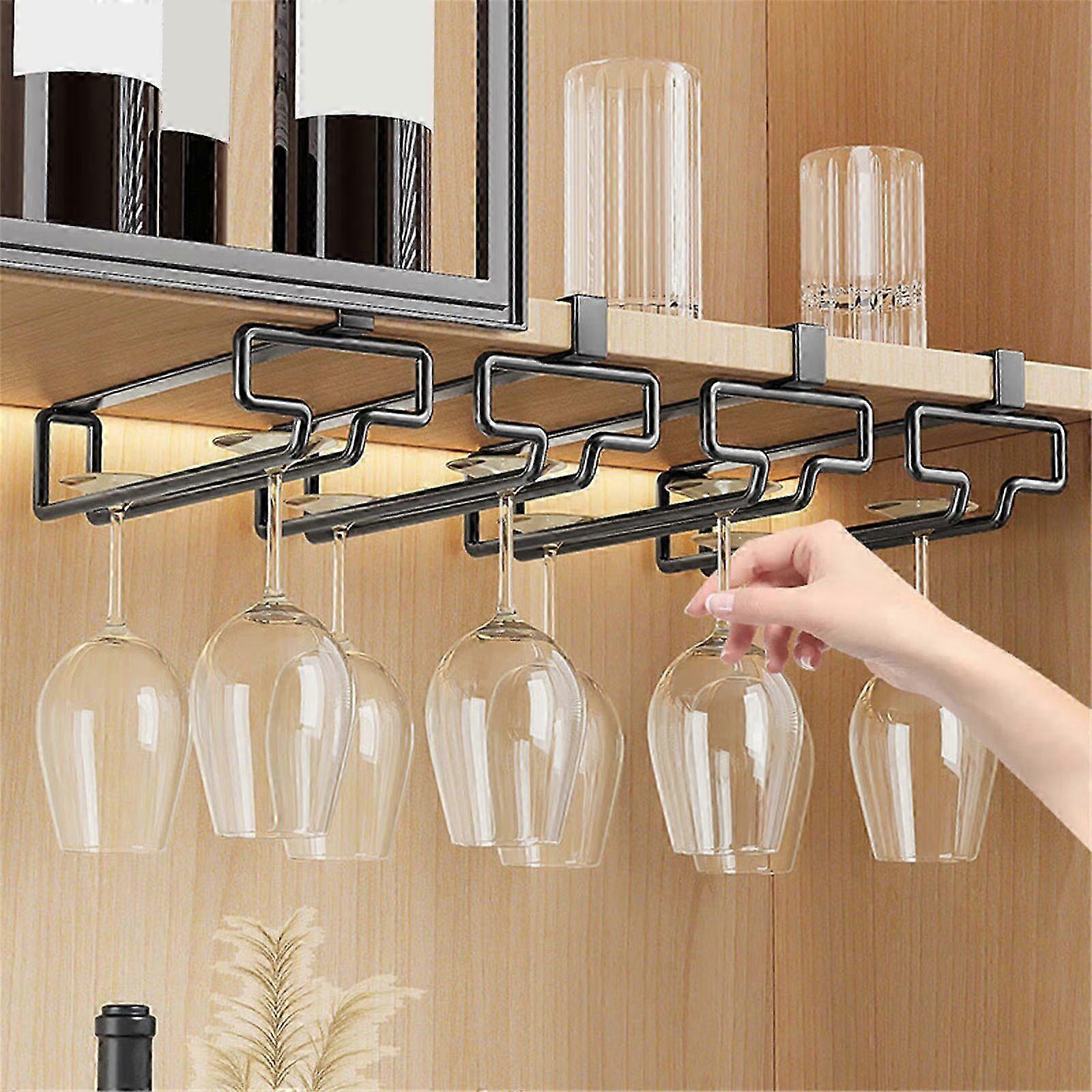 Wine glass storage rack for cabinets, metal hanging holder for space ...