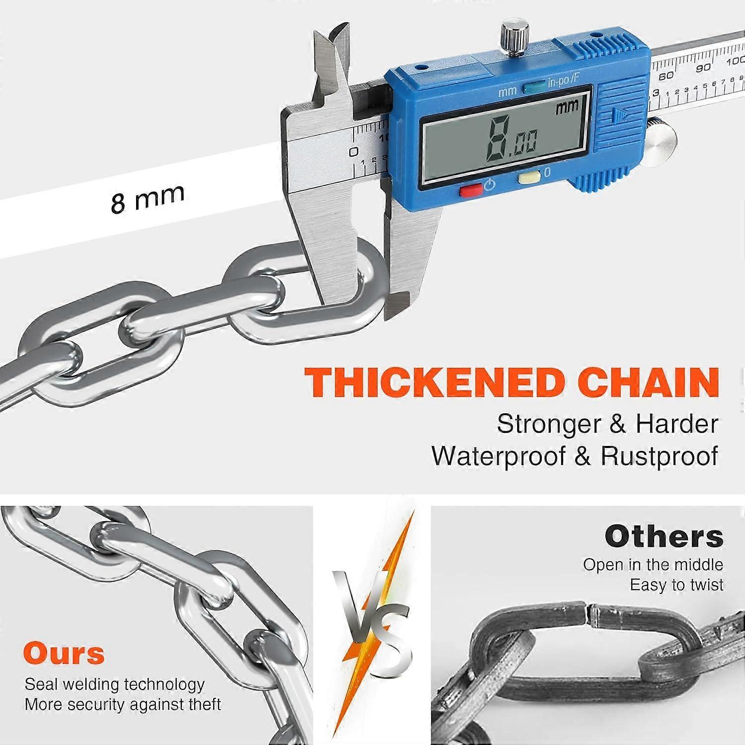 Bike Chain Lock, 8mm*1m Heavy Duty Chain Lock with 5-Digit Resettable ...