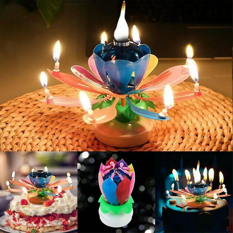 ROTATING Lotus Candle Birthday Flower Musical Floral Cake Candles ...
