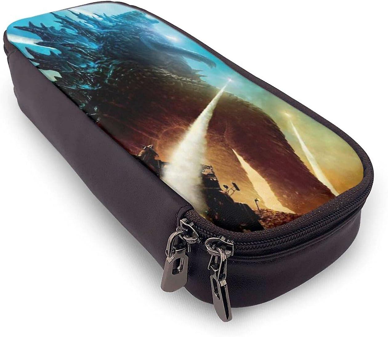 Godzilla Leather Pencil Case Big Capacity with Zipper Large Storage Pen ...