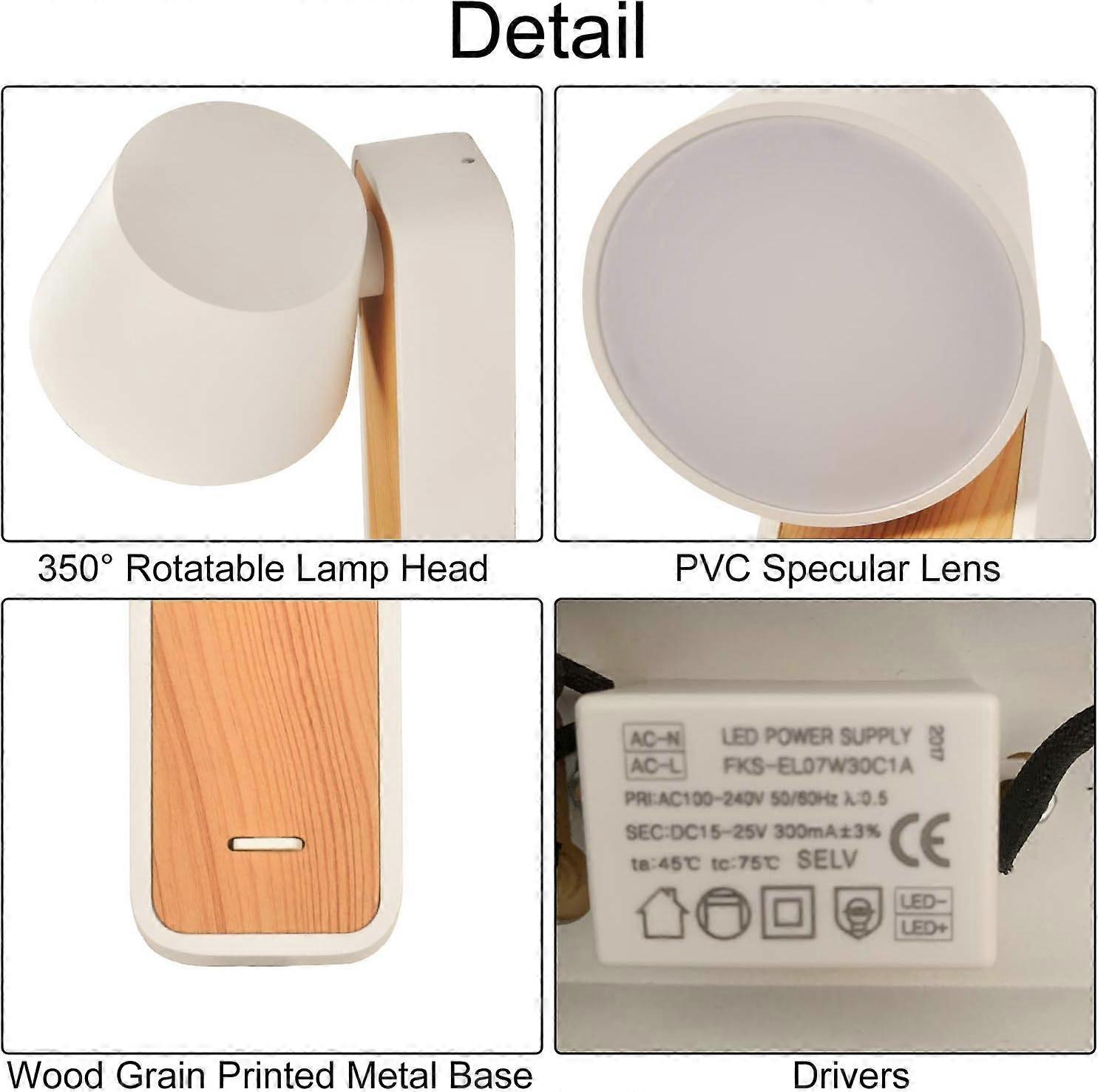 Nirvana White LED wall light with wooden base, adjustable 6 W warm ...