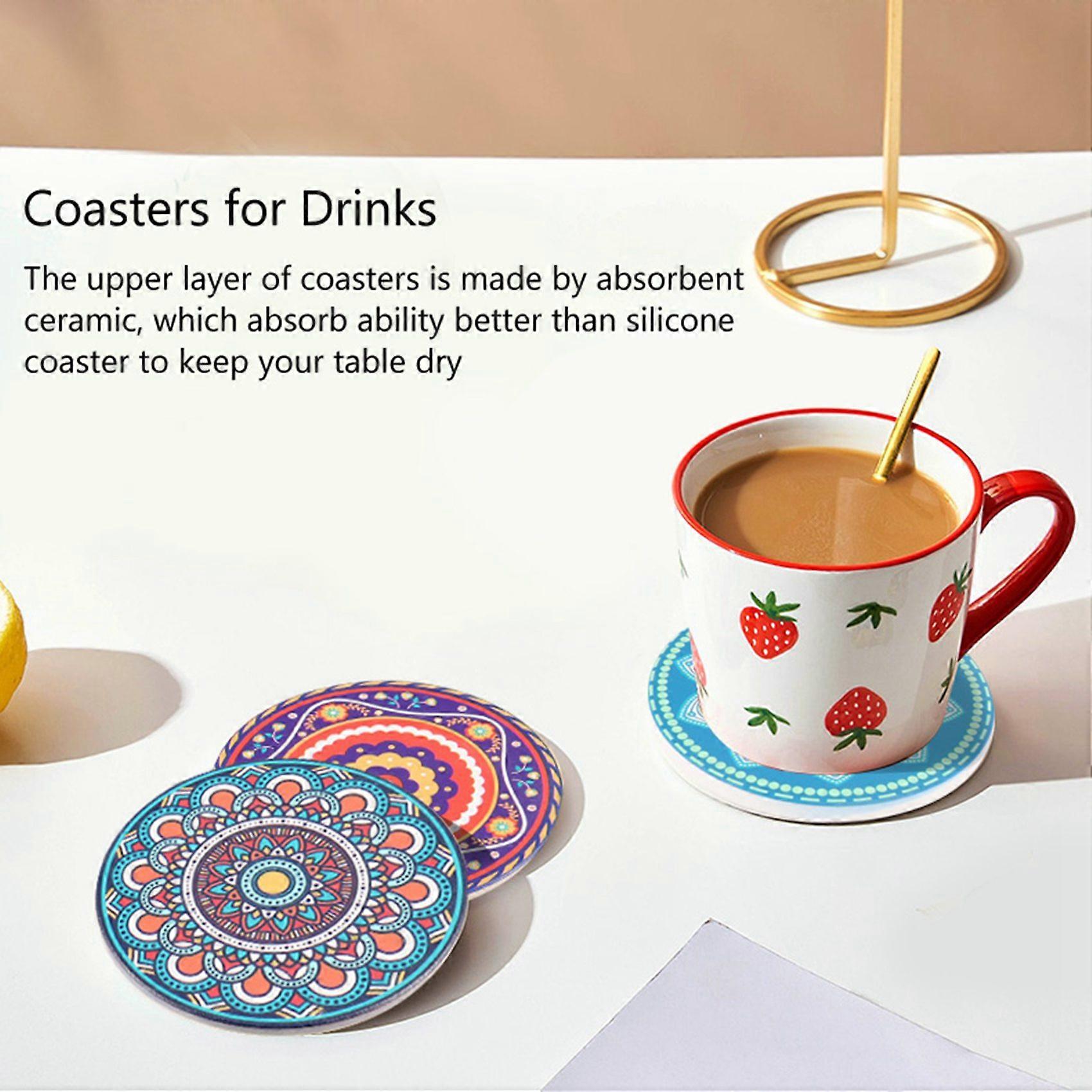 Coasters for Drinks, 8 Absorbent Stone Coasters for Wooden Table ...
