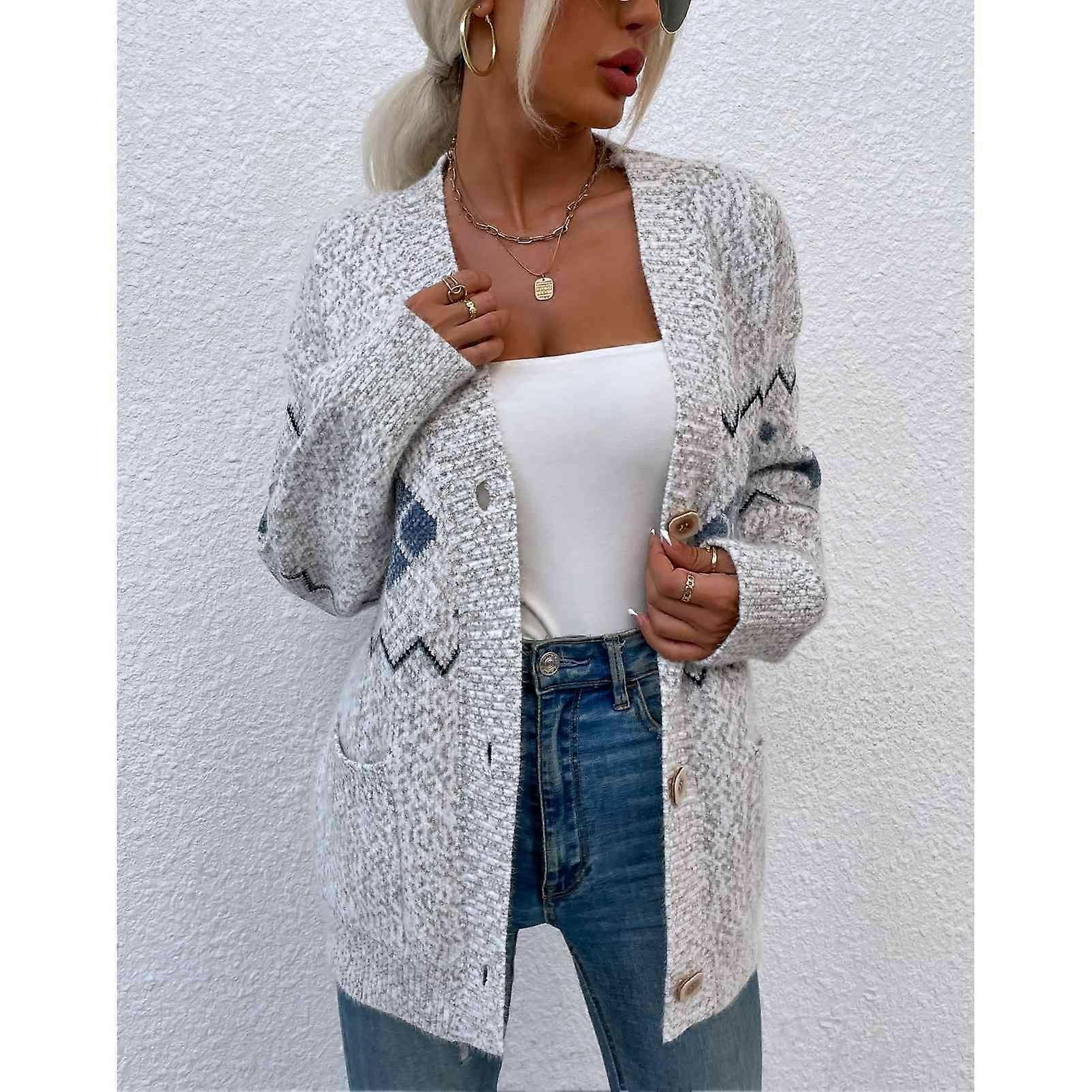 Open Front Sweater Button Up Long Sleeve Loose Fit Women Knit Outerwear ...
