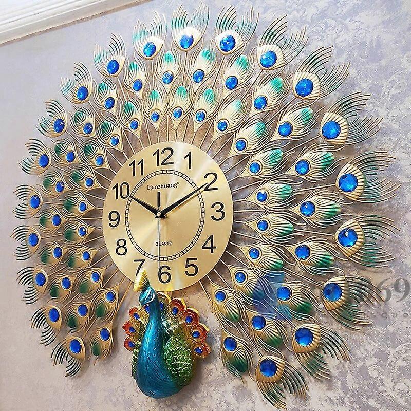 New Large Peacock Wall Clock for Living Room Decor Luxury Metal Non ...