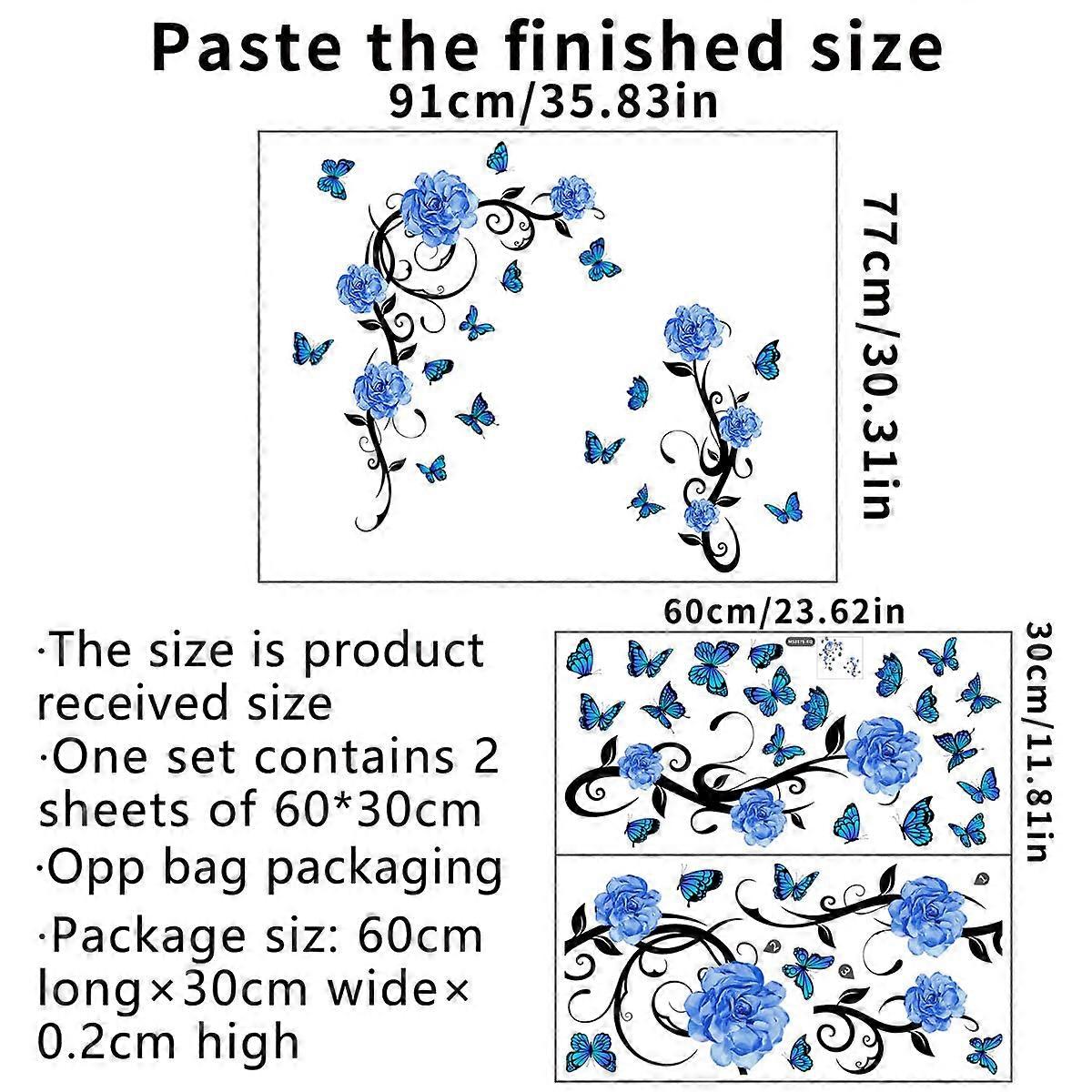 Blue Floral Vine Wall Stickers Peony Flower Butterfly Wall Decals ...