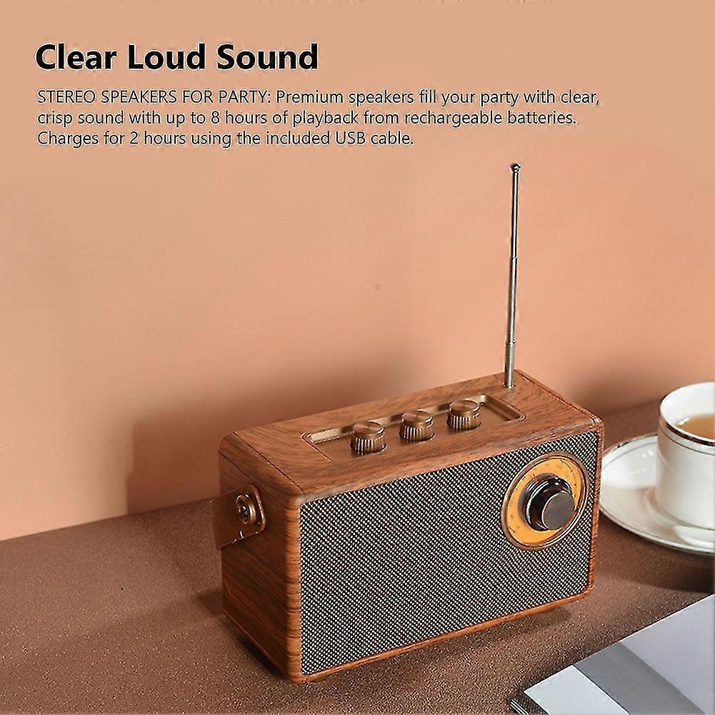 Retro FM Radio Portable Wooden Bluetooth Radio Bass Speaker Handsfree ...