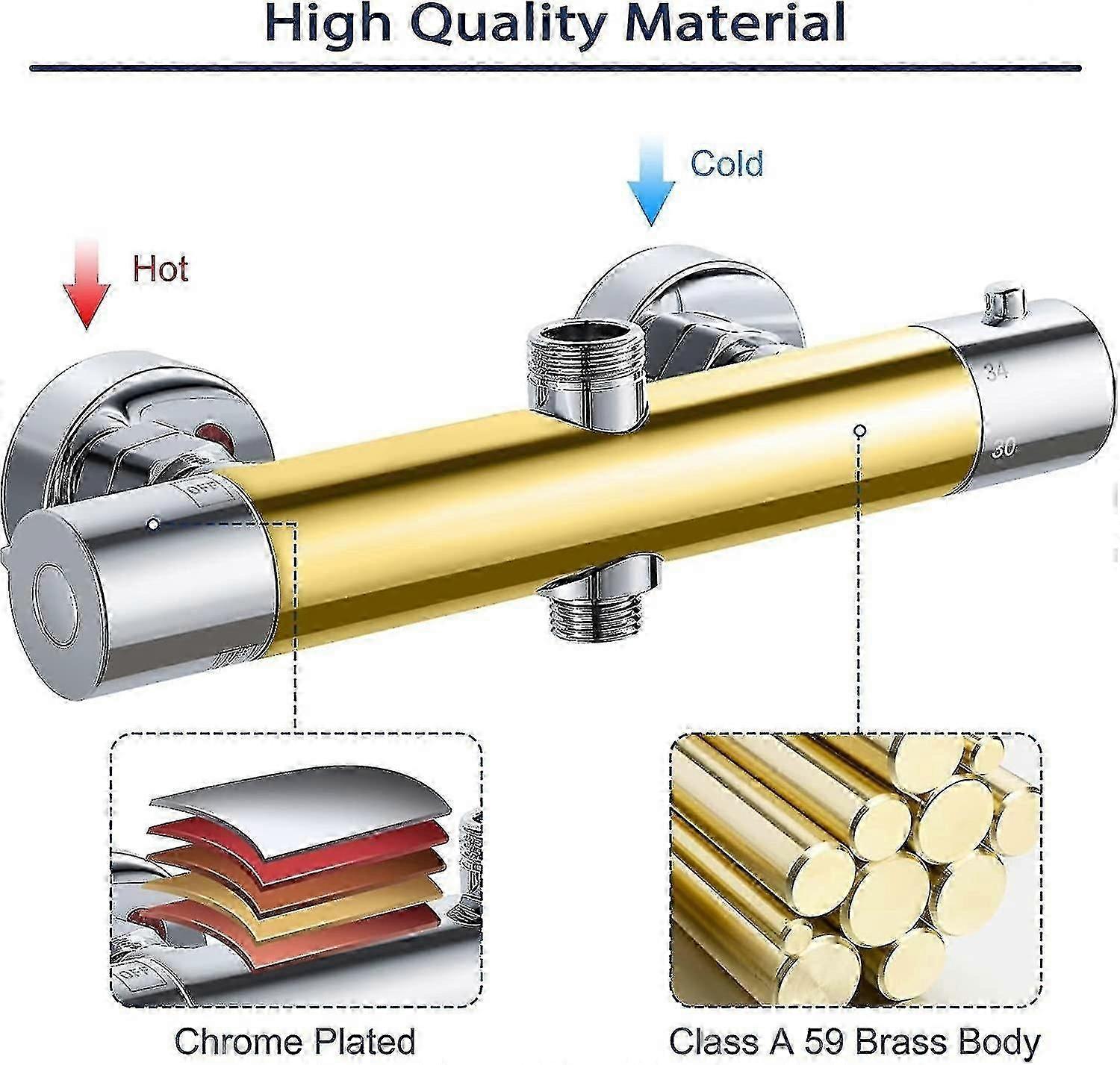 Mixer thermostatic shower 2 outputs, brass shower thermostatic faucet ...