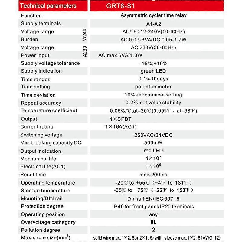 GEYA GRT8-S Asymmetric Cycle Timer Relay SPDT 16A Electronic Repeat Relay, GRT8-S1 ACDC12V-240V ...