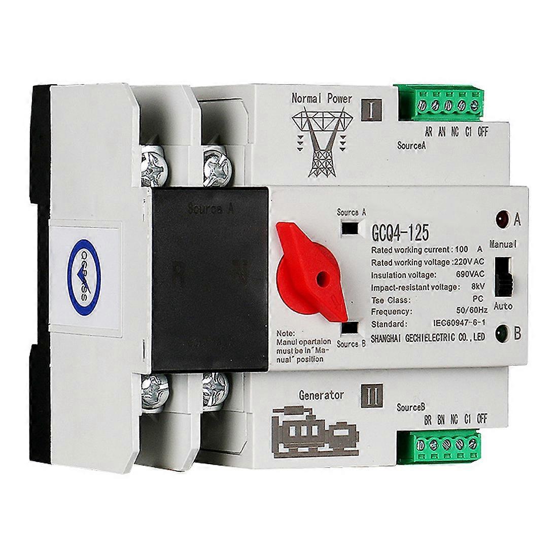 Single Phase Din Rail ATS 220V PC Dual Power Automatic fer Switch 2P ...