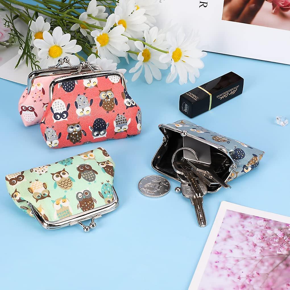4pcs Cute Coin Purse Vintage Owl Change Purse Clasp Small Wallet Coin ...