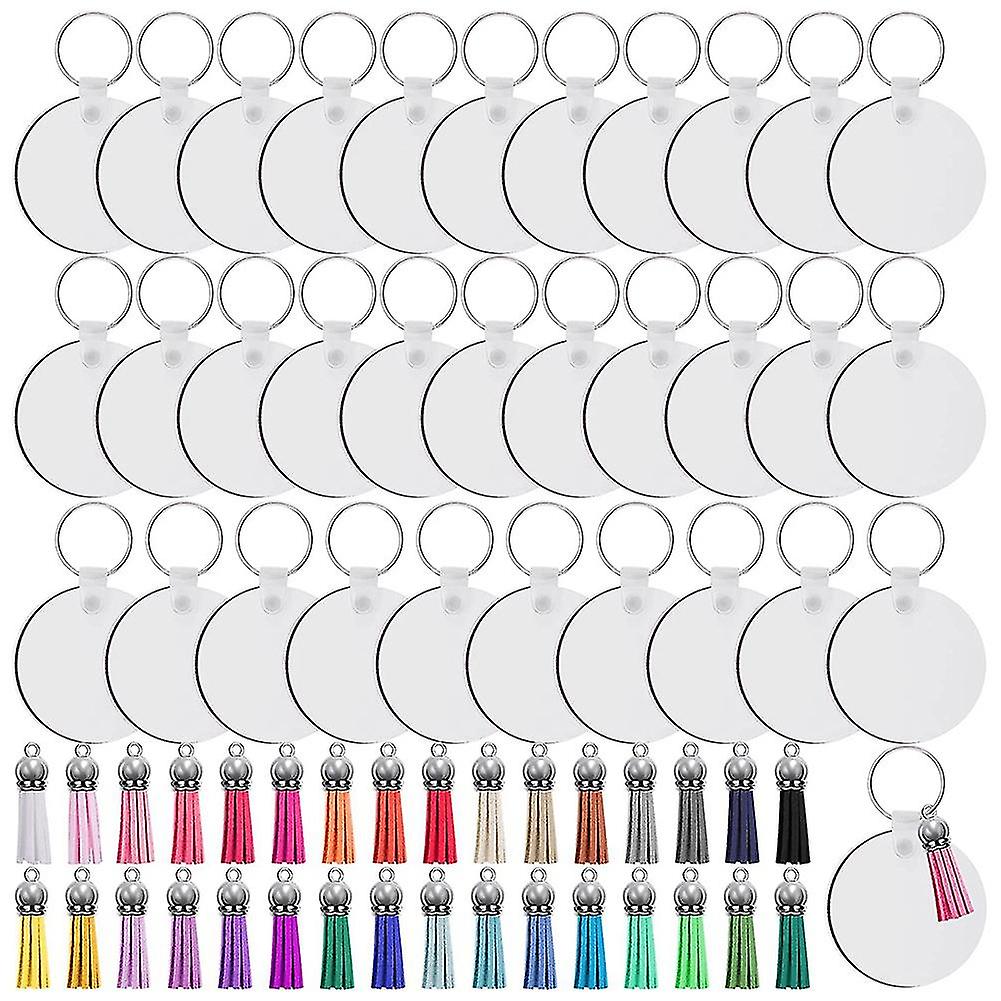128 Pieces Sublimation Keychain Blank Set Keychain Tassel Mdf - Round ...