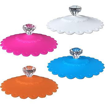 Silicone Cup Lid 4 PCS Silicone Suction Lids with Diamond Knob Little ...