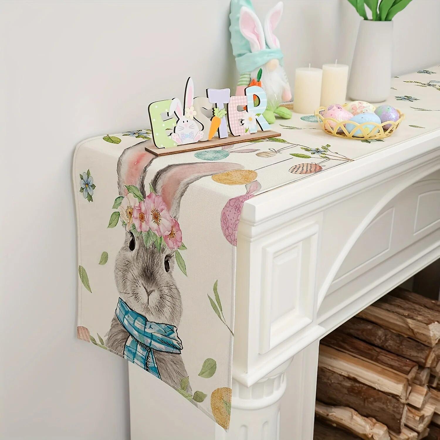 Easter Bunny Colorful Egg Linen Table Runners Dresser Scarves Table ...