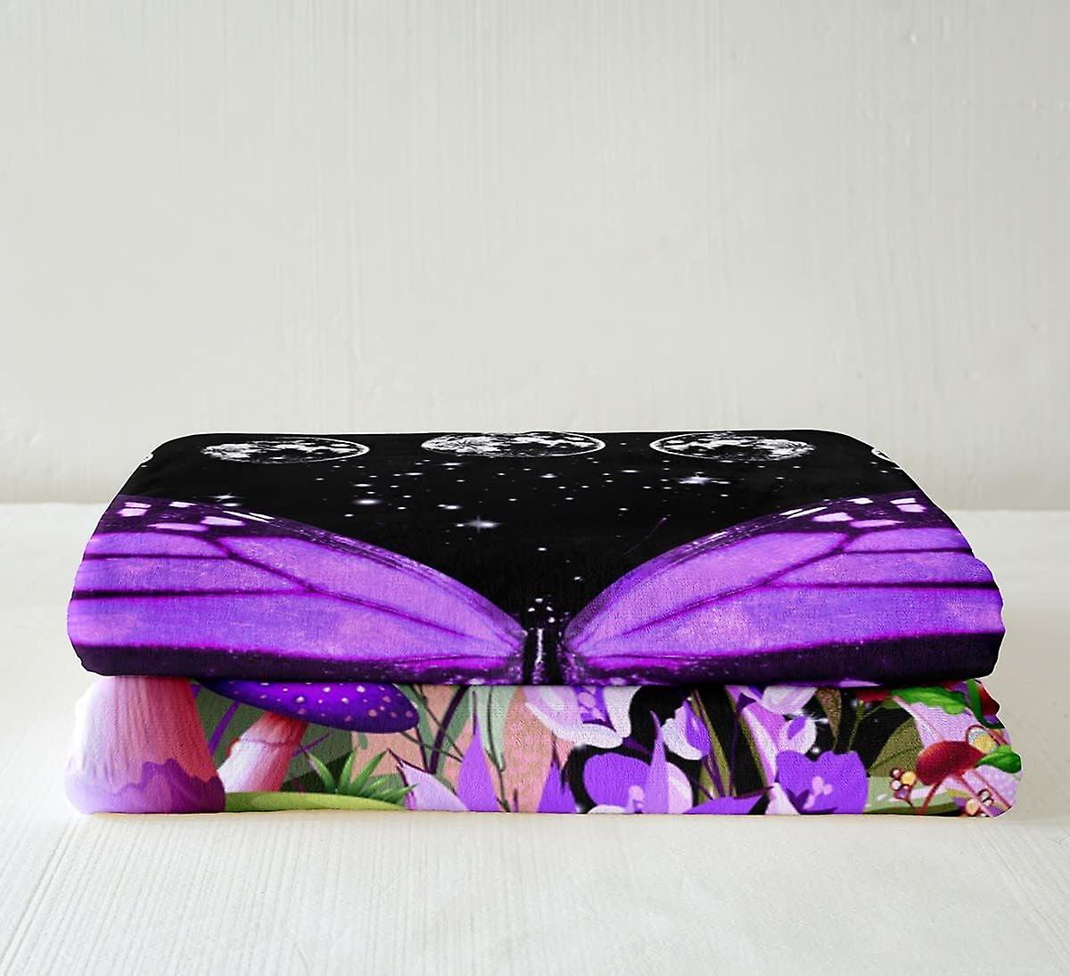 Lilla sommerfugl Sherpa tæppe Galaxy Moon Sun Fleece Kast tæppe til ...