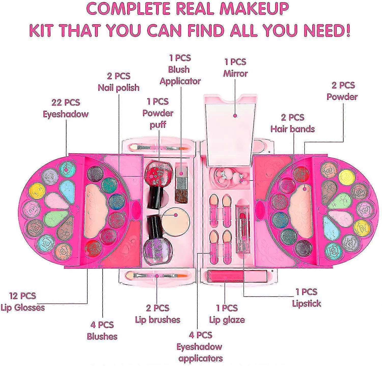 Kids Makeup Kit For Girls, Washable Girls Makeup Kit For Kids - Pink ...