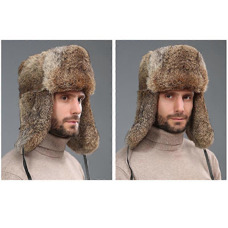New Rabbit Fur Cap Man Winter Furry Fur Bomber Hat With Earflaps ...