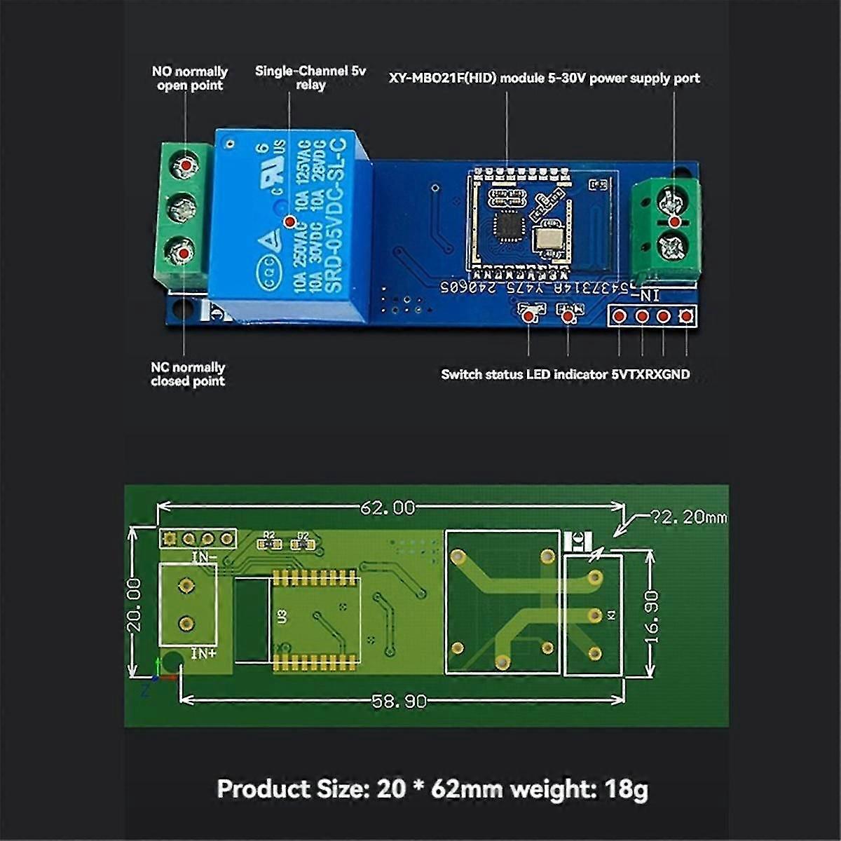 Single Relay Module Bluetooth Proximity Switch Module Auto Sense Cell ...