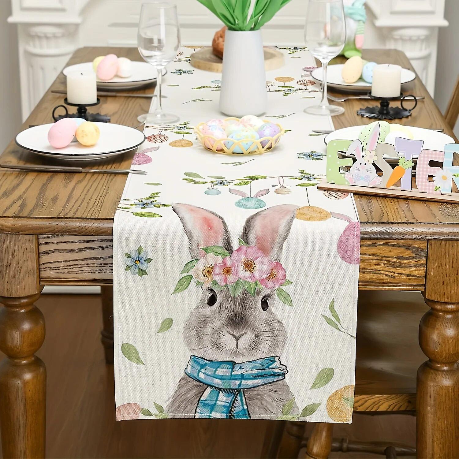 Easter Bunny Colorful Egg Linen Table Runners Dresser Scarves Table ...