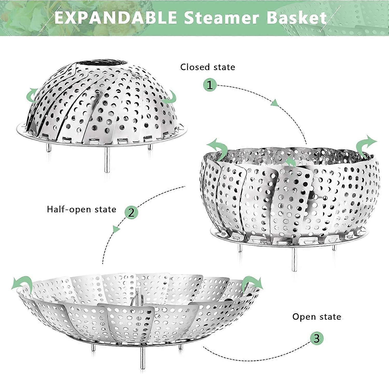 Stainless Steel Vegetable Steamer Basket, Collapsible Steamer Basket ...