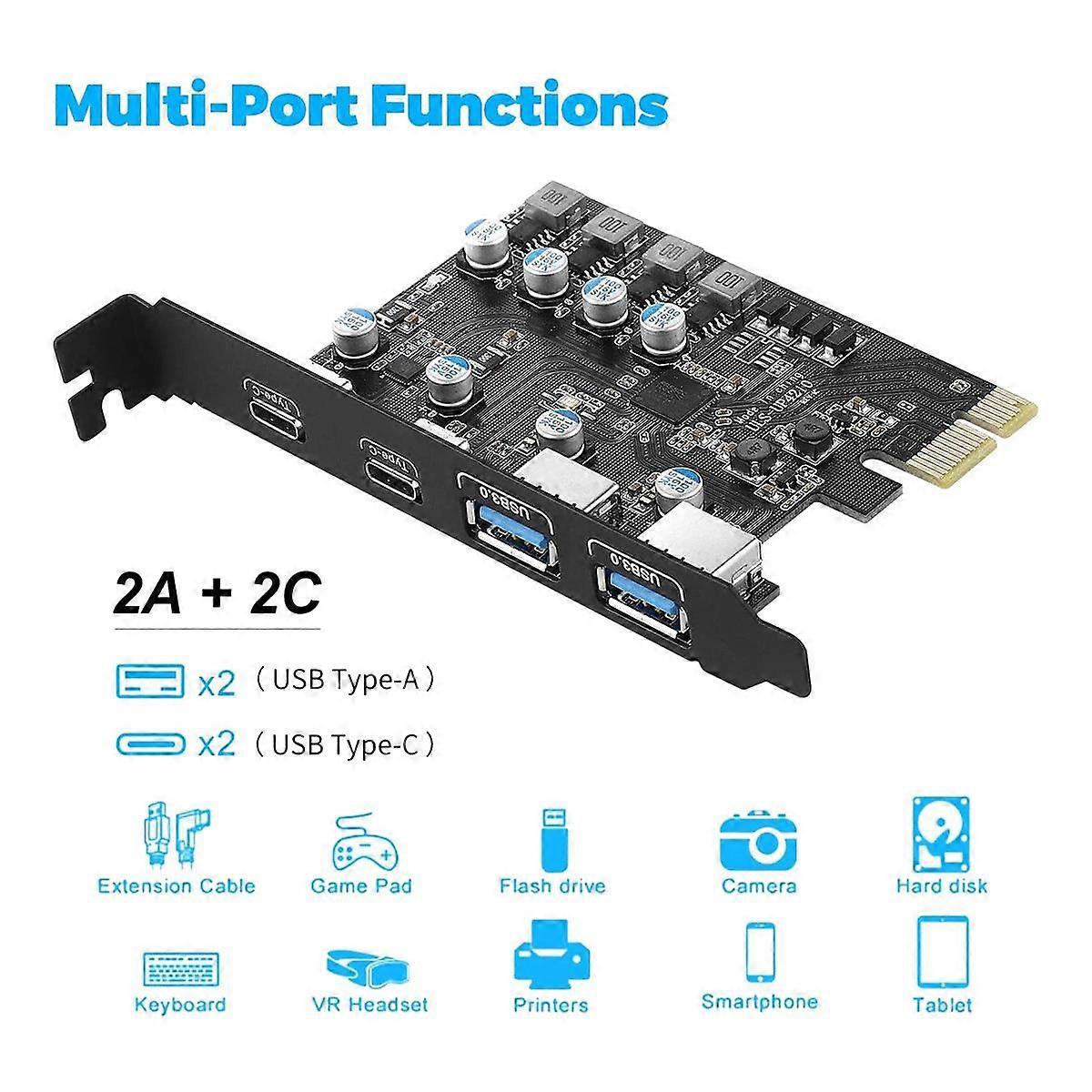 4 Ports PCIE to USB 3.0 Expansion Card PCI Adapter Card for Desktop PC ...
