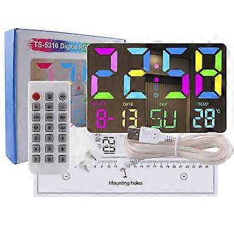 TS-5310 Digital RGB Wall Clock Large Screen Mirror Alarm Clock 5 Gear ...