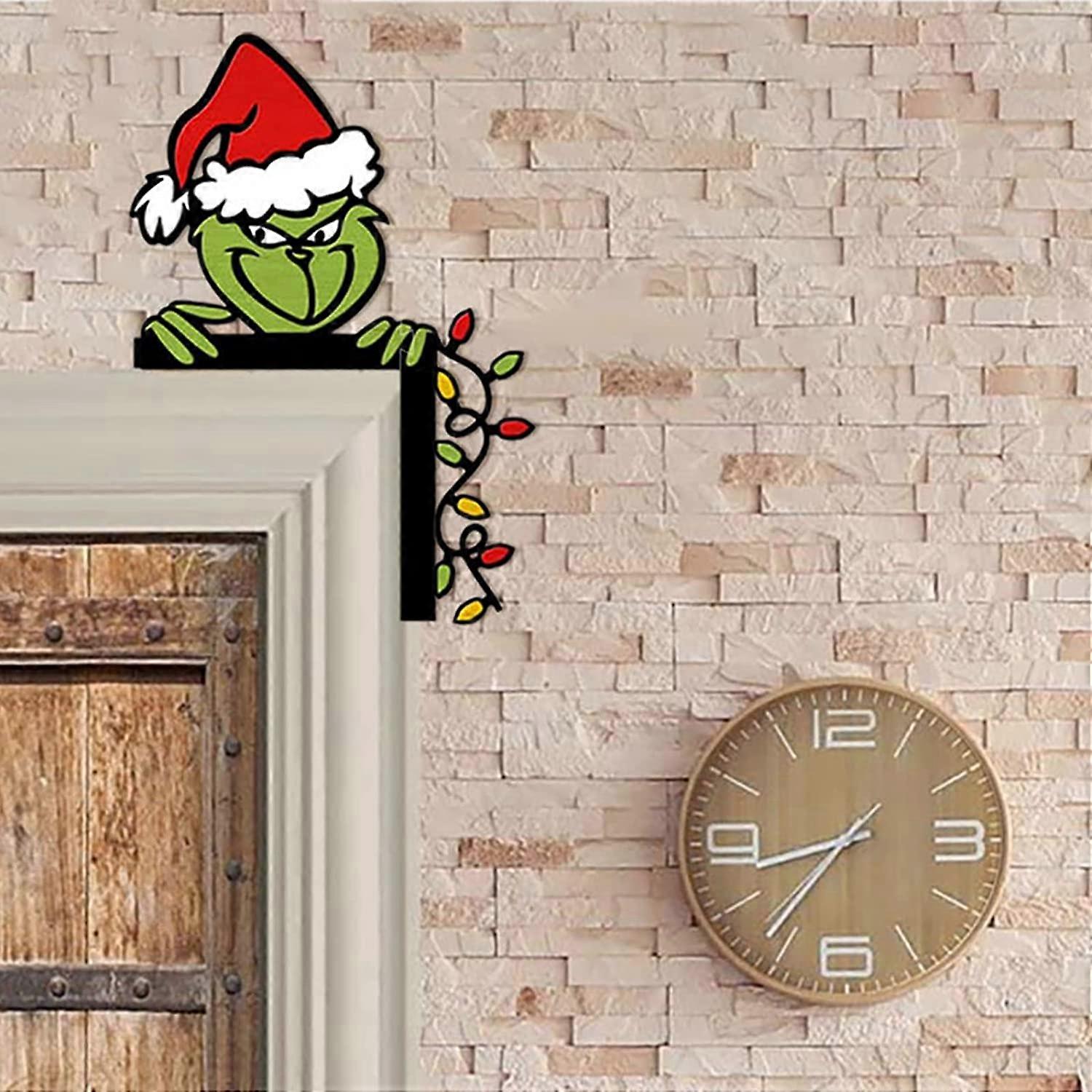 Christmas Grinch Decoration Wooden Angle Door Corner Sign Door Corner ...