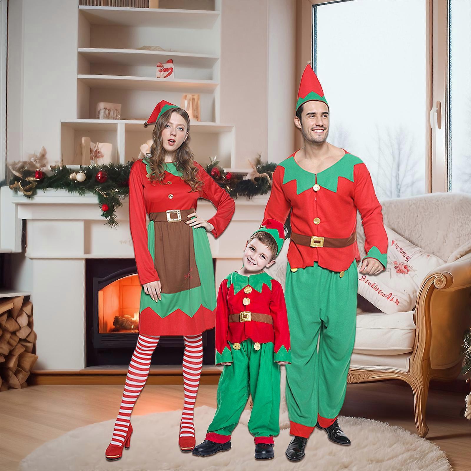 Women Men Christmas Elf Costume Elf Top, Trousers/Dress, Elf Hat ...