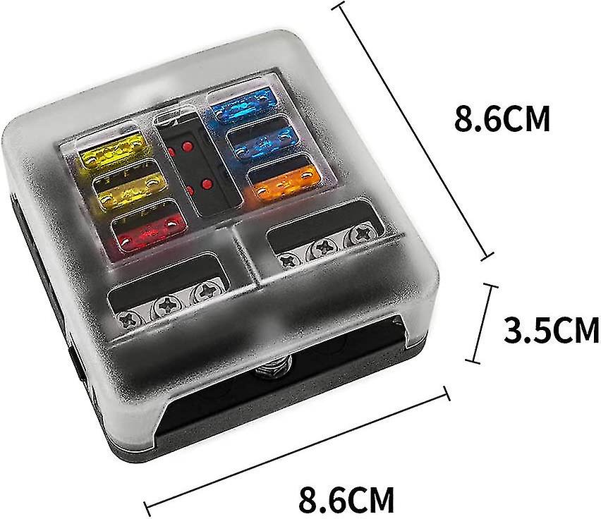 6 Way 12v Fuse Box, Fuse Holder Blade Fuse Blocks With 16 Fuses 6 Led ...