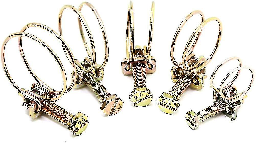 50 Pcs Adjustable Double Wire Hose Clips Clamp 5size Steel Wire Tube ...