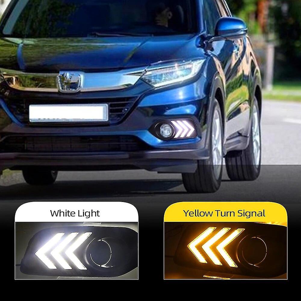 1pair Car Led Daytime Running Lights Drl Fog Lamp Cover With Turn Signal For Honda Hrv Hr-v 2018 ...