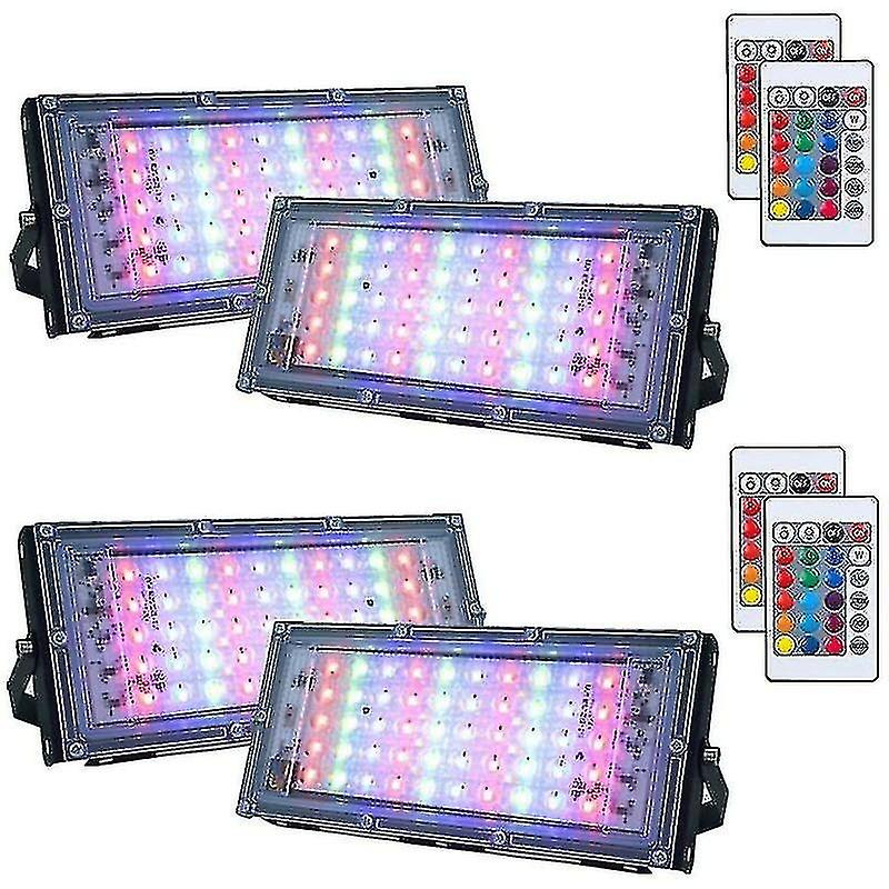 4 Pack Dimmable Outdoor Rgb Led Flood Light, Ip66 Waterproof With ...
