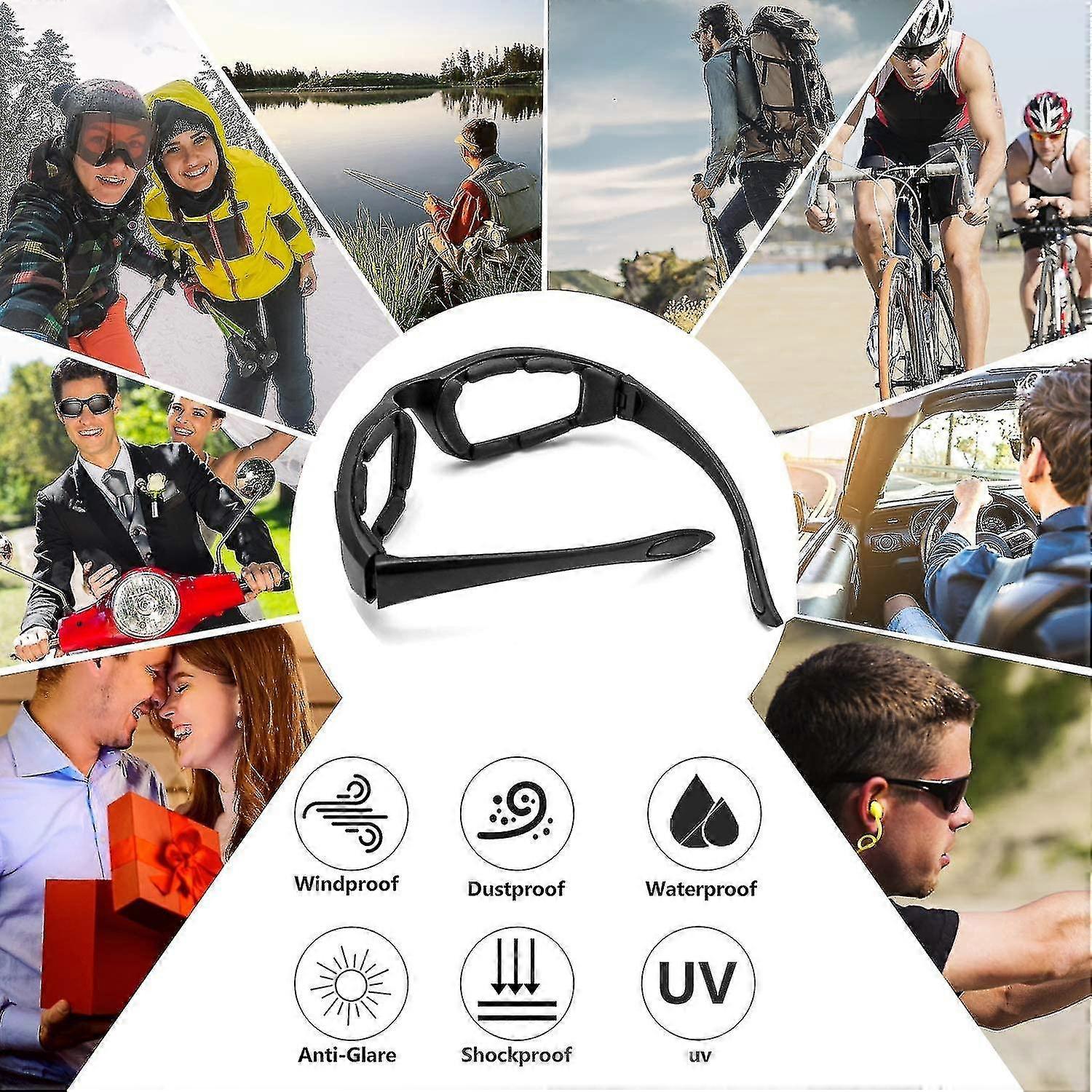 3pcs Motorcycle Riding Glasses Padding Goggles Uv Protection Dustproof ...