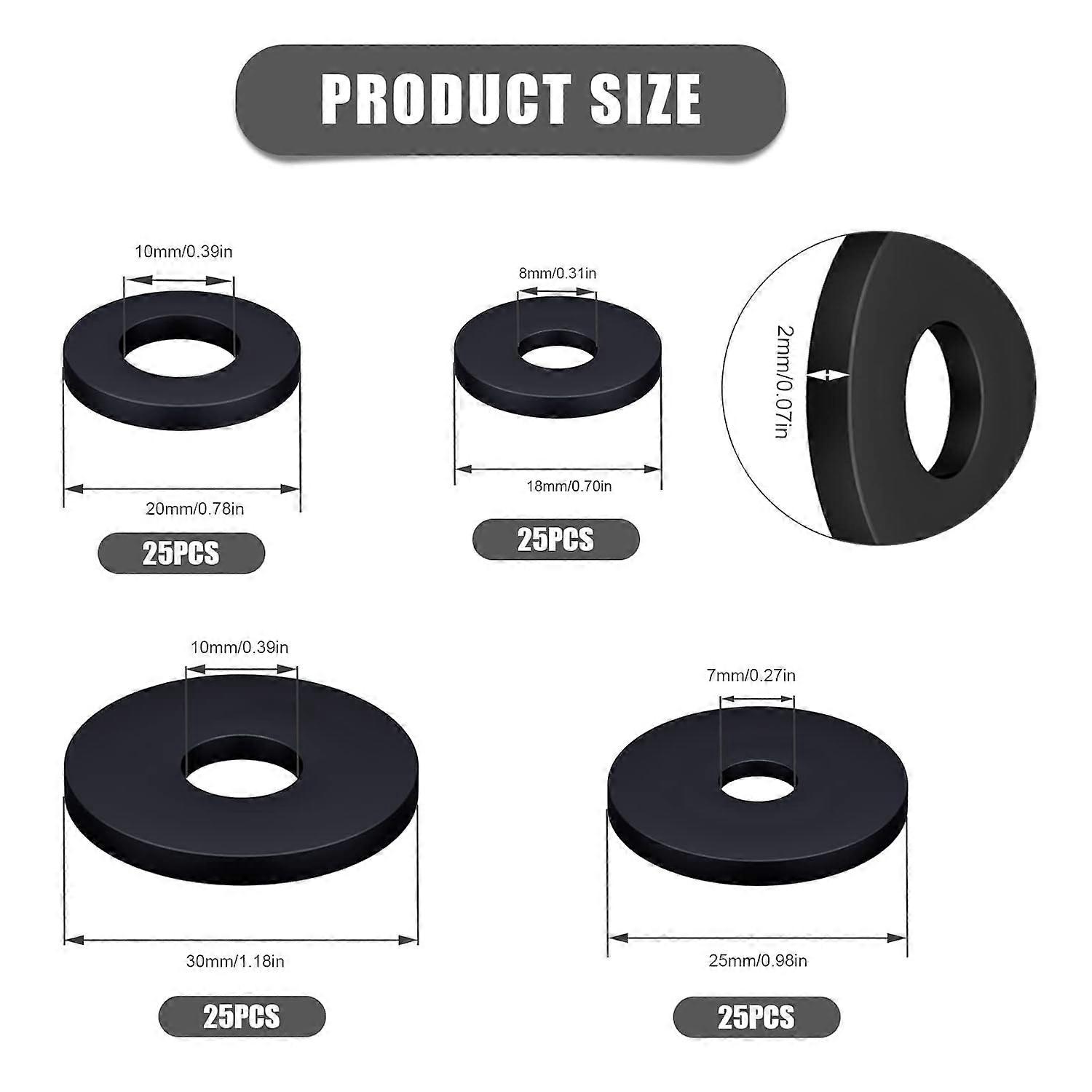 100pcs Flat Rubber Washers, 18/20/25/30mm Rubber Washers Heavy Duty ...