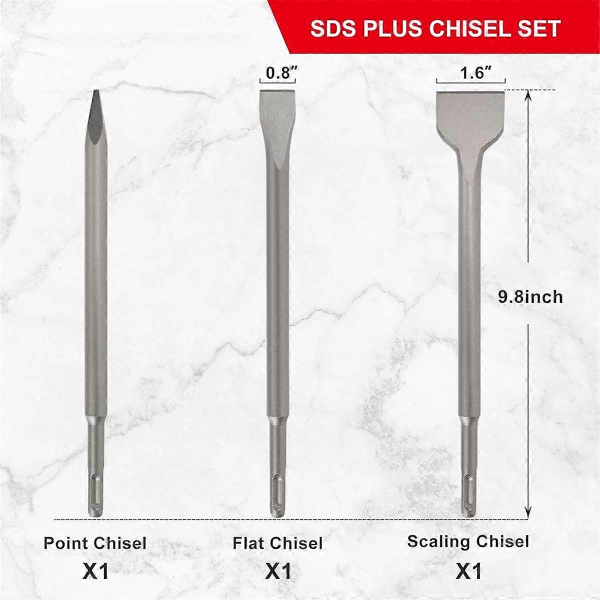SDS-Plus Chisel Set for Rotary Hammer Drills, 3PC Masonry Concrete ...