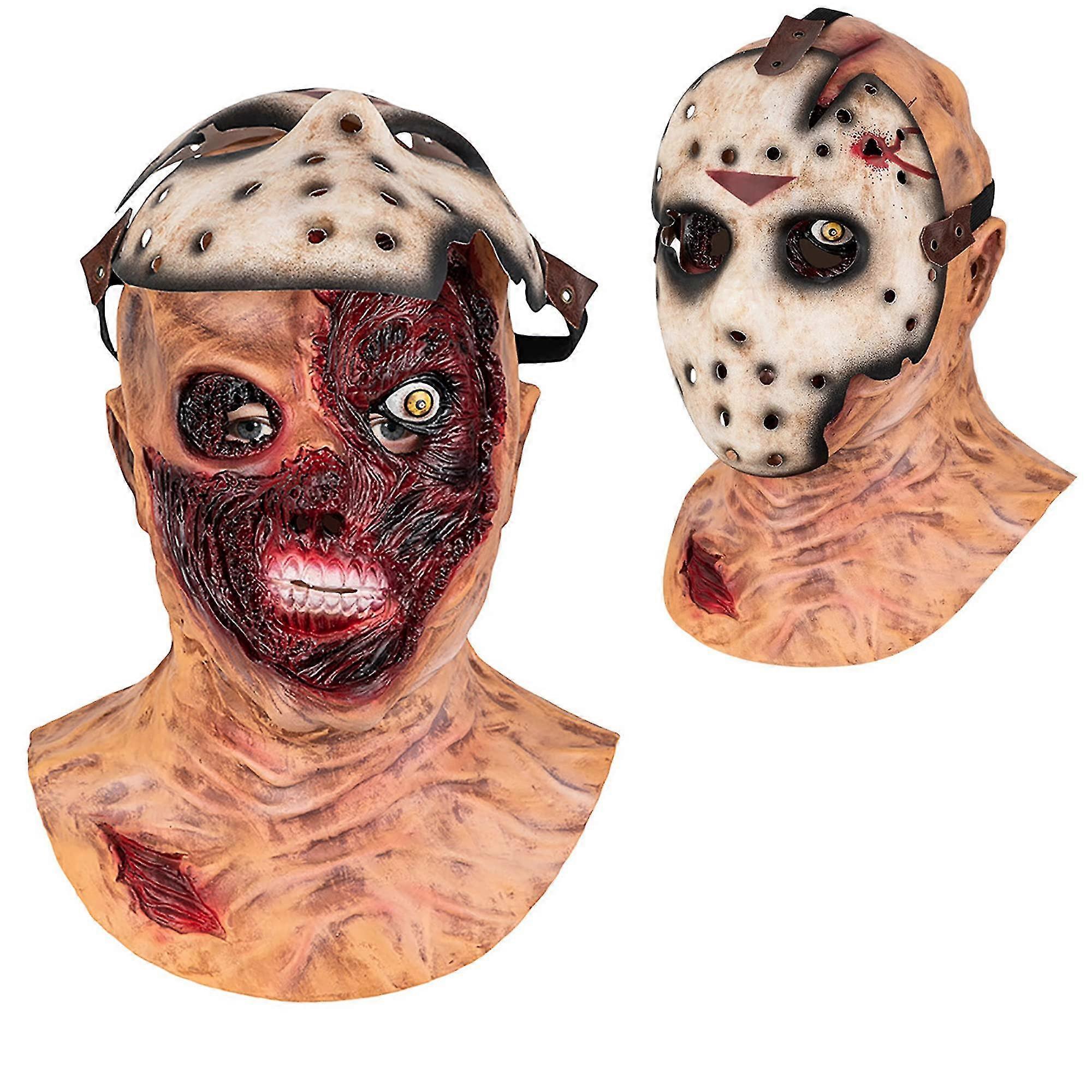 Cafele Scary Jason Mask Horror Hacker Mask Full Head Vampire Latex ...