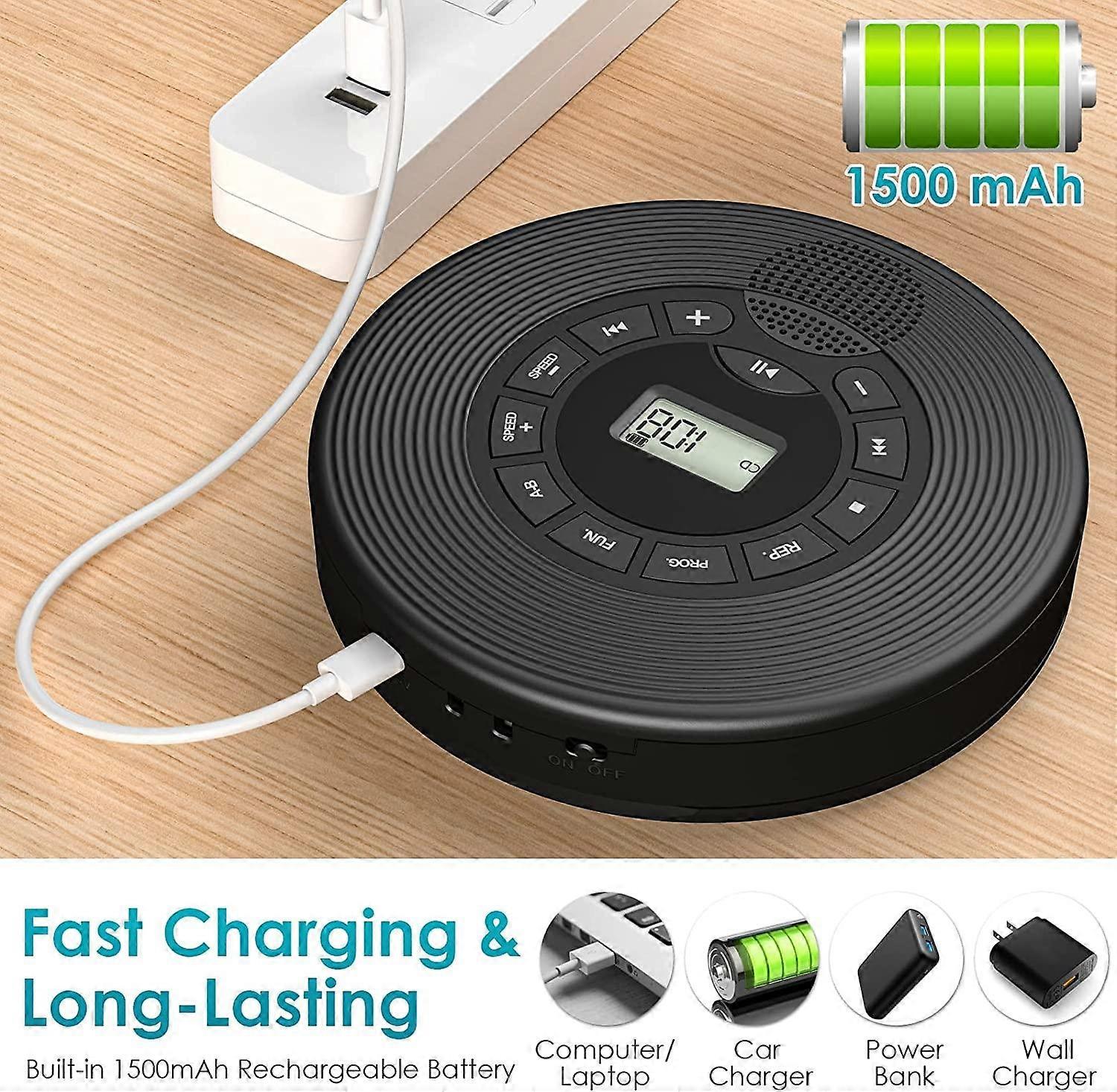 CD Player Bluetooth with Speakers, Rechargeable 1400mAh CD Player ...