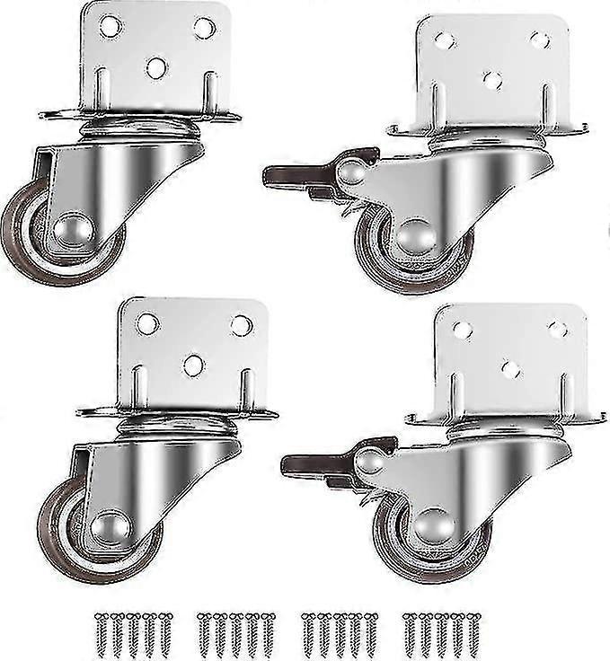Set Of 4 Small Swivel Furniture Casters, 25mm With Brake, L-mount Plate ...