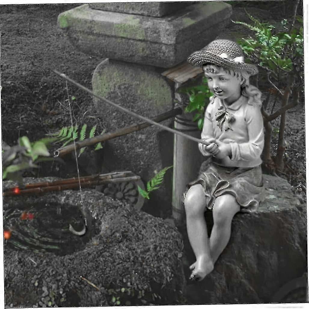 Fishing Child Sculpture,garden Fisherman Statue Resin Fishing Girl ...